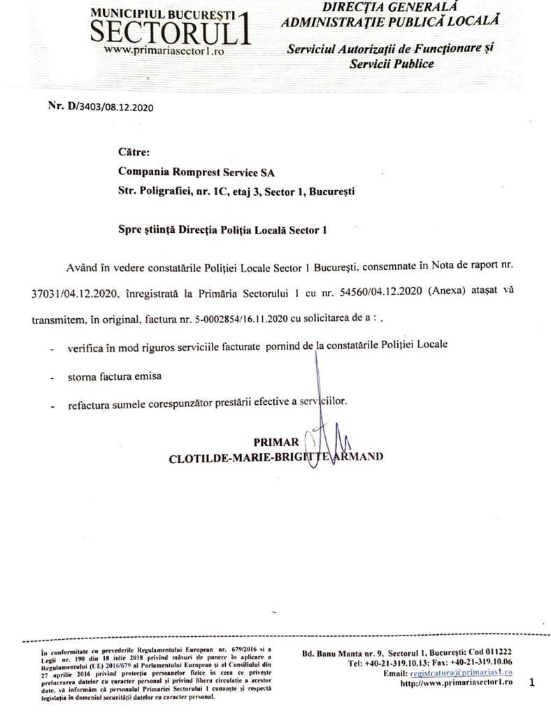 Clotilde Armand: ”Am solicitat Companiei Romprest refacturarea ...