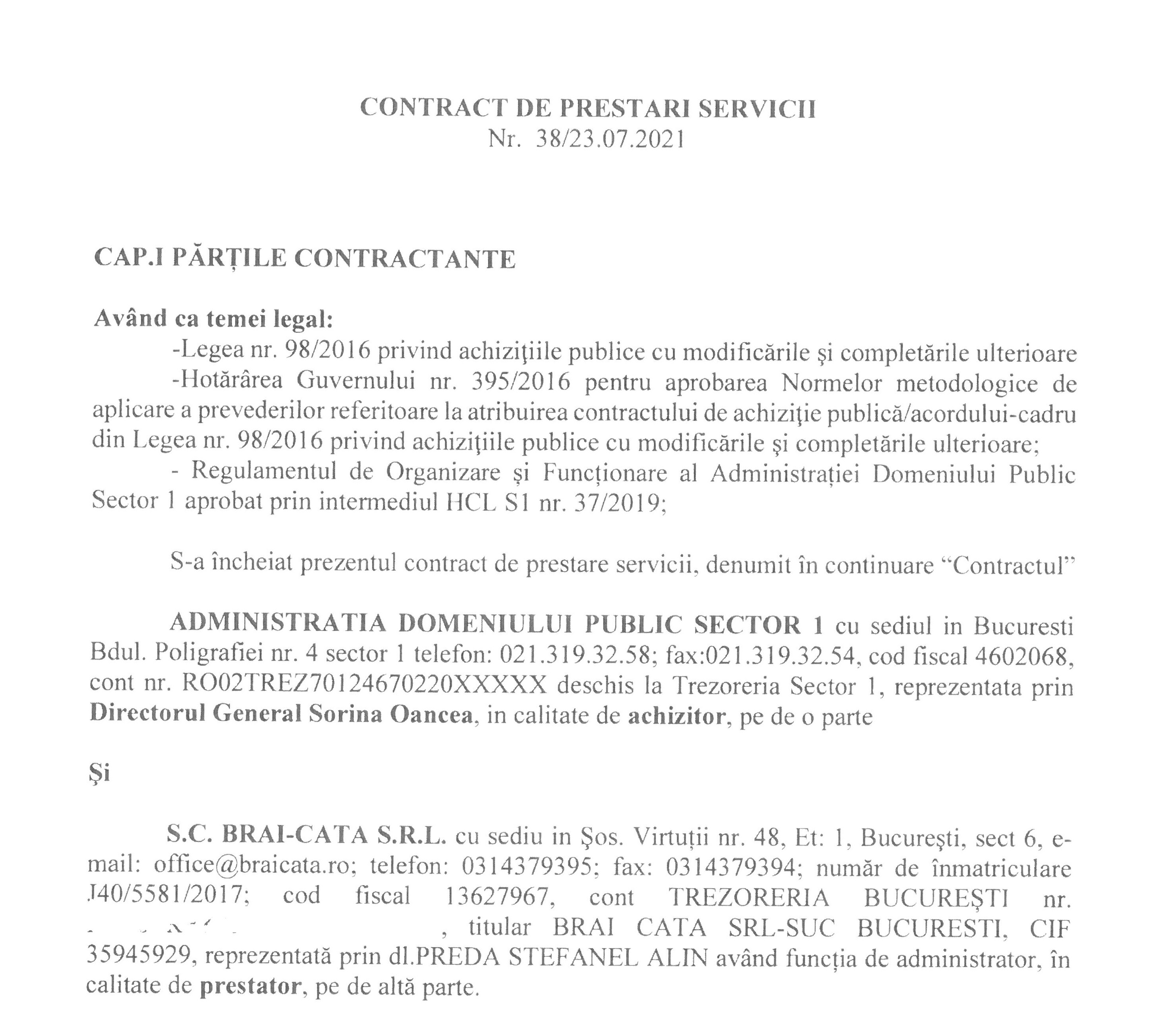 Publicăm contractul încheiat cu S.C. BRAI-CATA S.R.L. pentru ...
